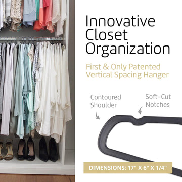 Slim Black (NON-VELVET) Short Neck Vertical-Space-Saving Hangers by Hi ...